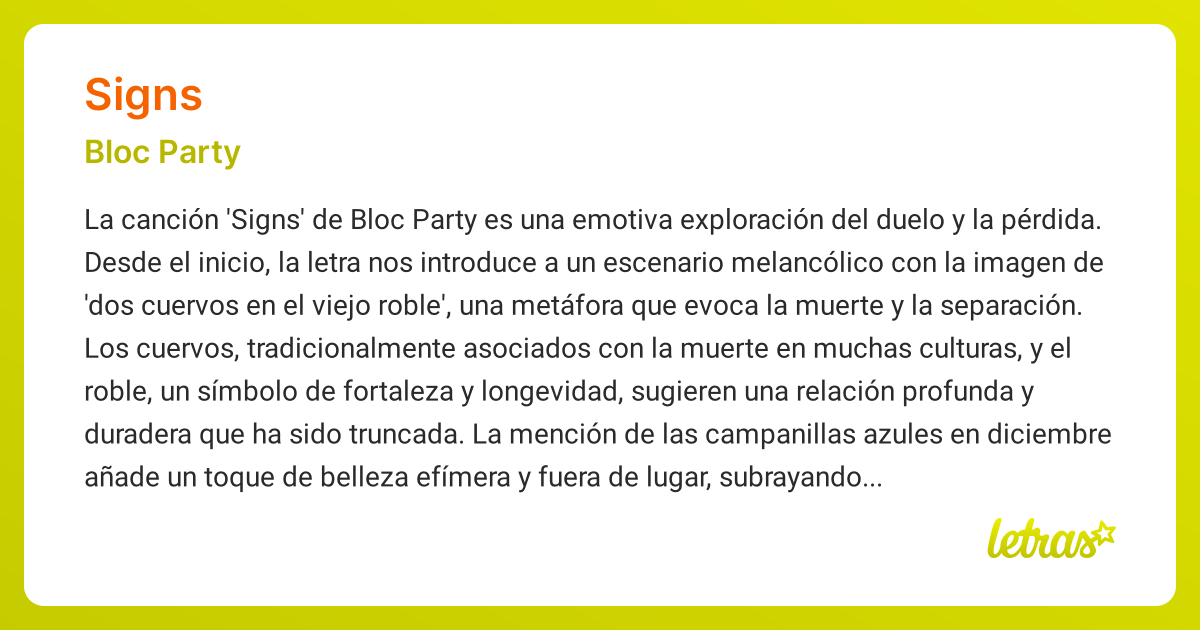 Significado de la canción SIGNS (Bloc Party) - LETRAS.COM