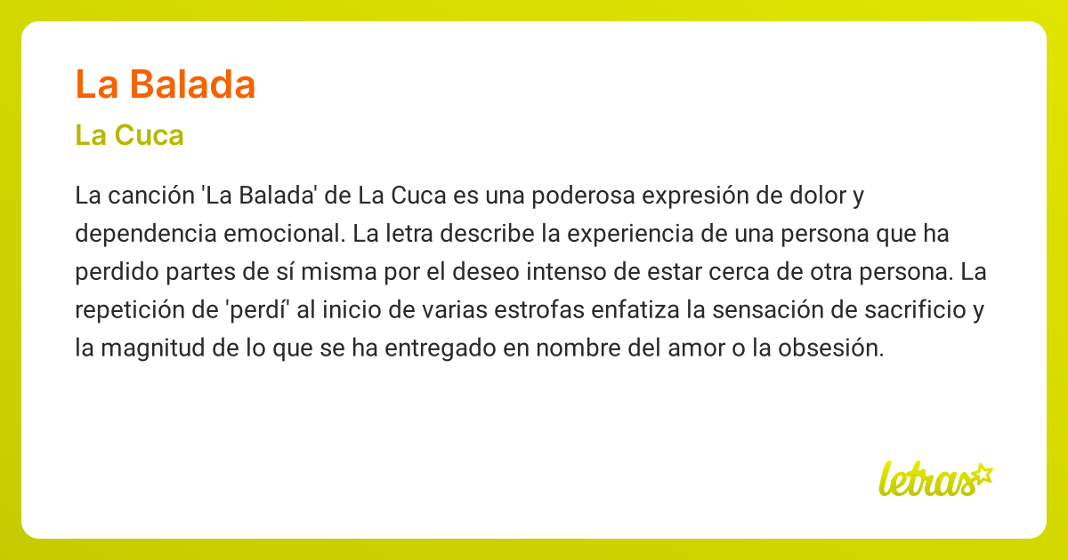 Significado de la canción LA BALADA (La Cuca) - LETRAS.COM