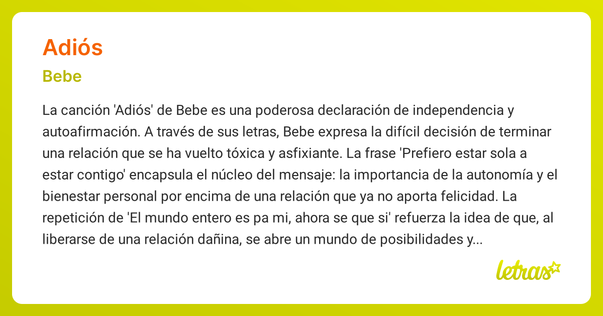 Significado de la canción ADIÓS (Bebe) - LETRAS.COM