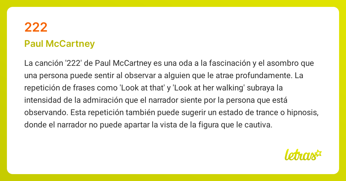 Significado de la canción 222 (Paul McCartney) - LETRAS.COM