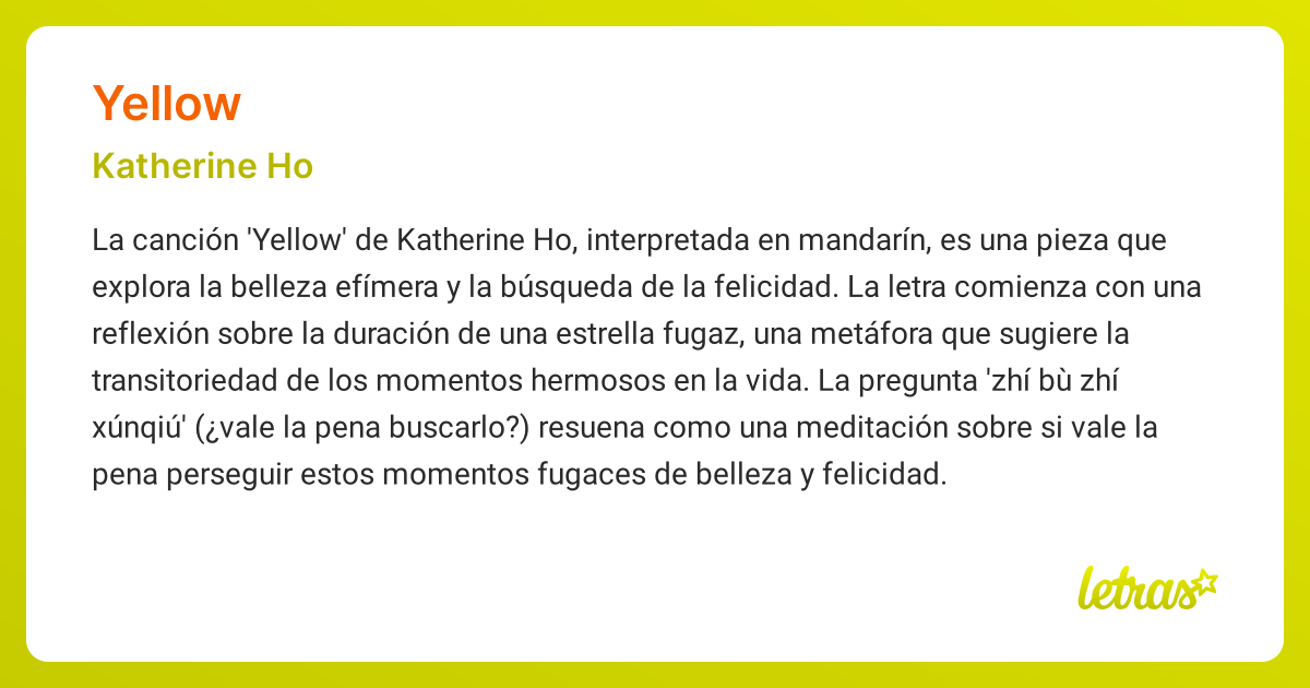 Significado de la canción YELLOW (Katherine Ho) - LETRAS.COM