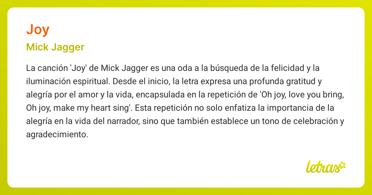 Significado de la canción JOY (Mick Jagger) - LETRAS.COM