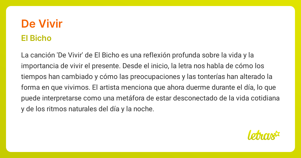 Significado de la canción DE VIVIR (El Bicho) - LETRAS.COM
