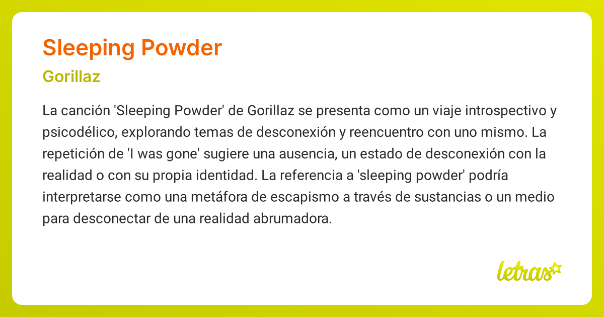 Significado de la canción SLEEPING POWDER (Gorillaz) - LETRAS.COM