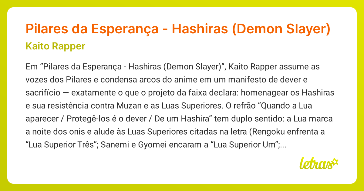 Significado da música Pilares da Esperança - Hashiras (Demon Slayer ...