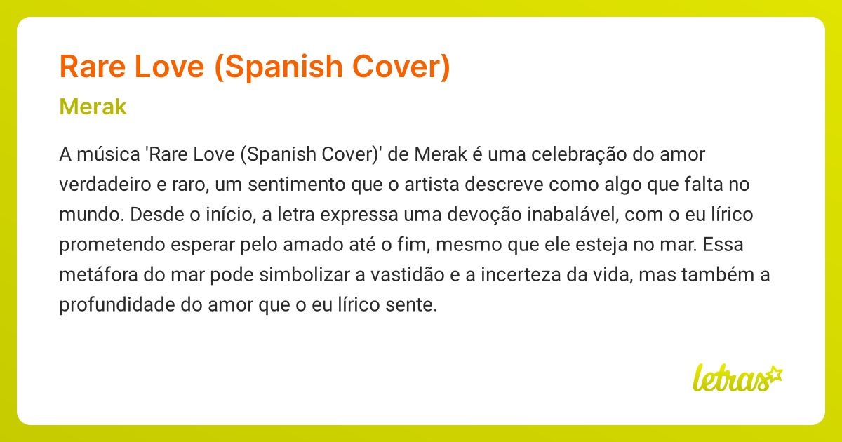 Significado da música RARE LOVE (SPANISH COVER) (Merak) - LETRAS.MUS.BR