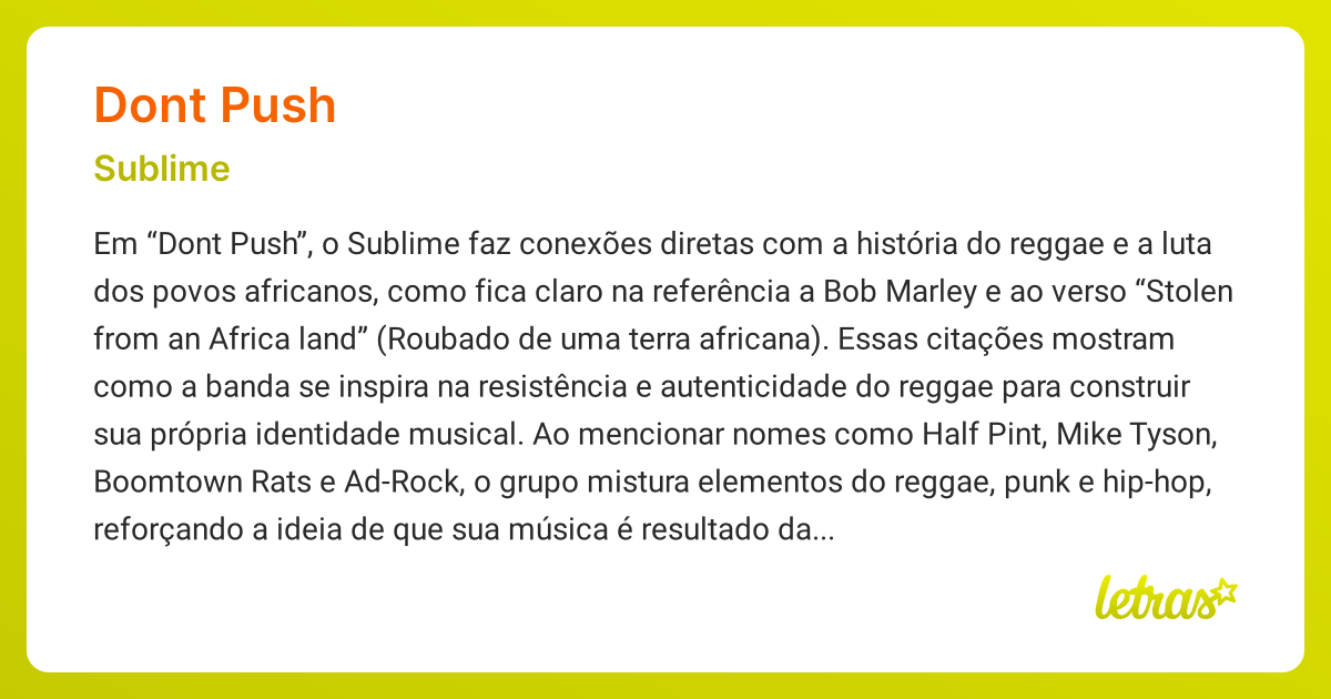 Significado da música DONT PUSH (Sublime) - LETRAS.MUS.BR