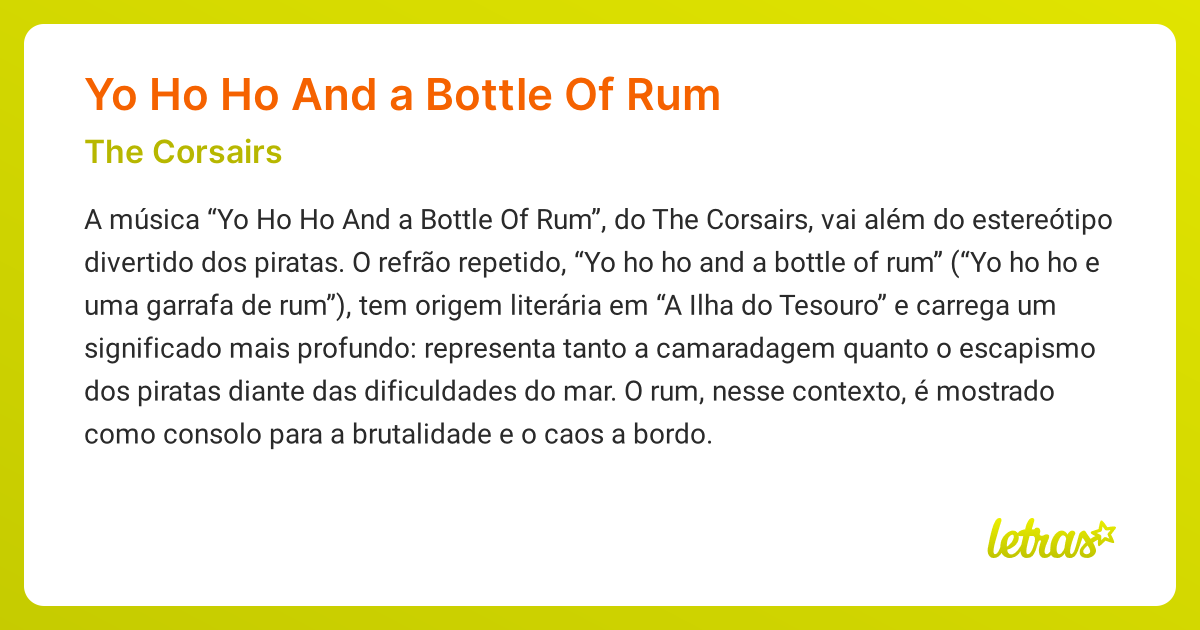 Significado da música YO HO HO AND A BOTTLE OF RUM (The Corsairs ...