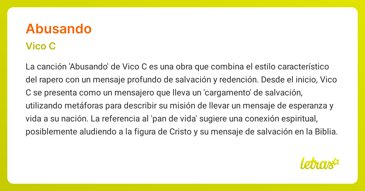 Significado de la canción ABUSANDO (Vico C) - LETRAS.COM