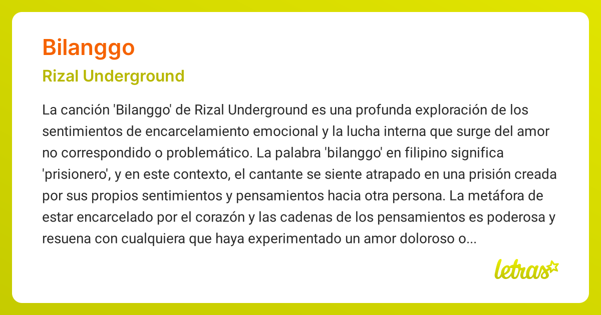 Significado de la canción BILANGGO (Rizal Underground) - LETRAS.COM