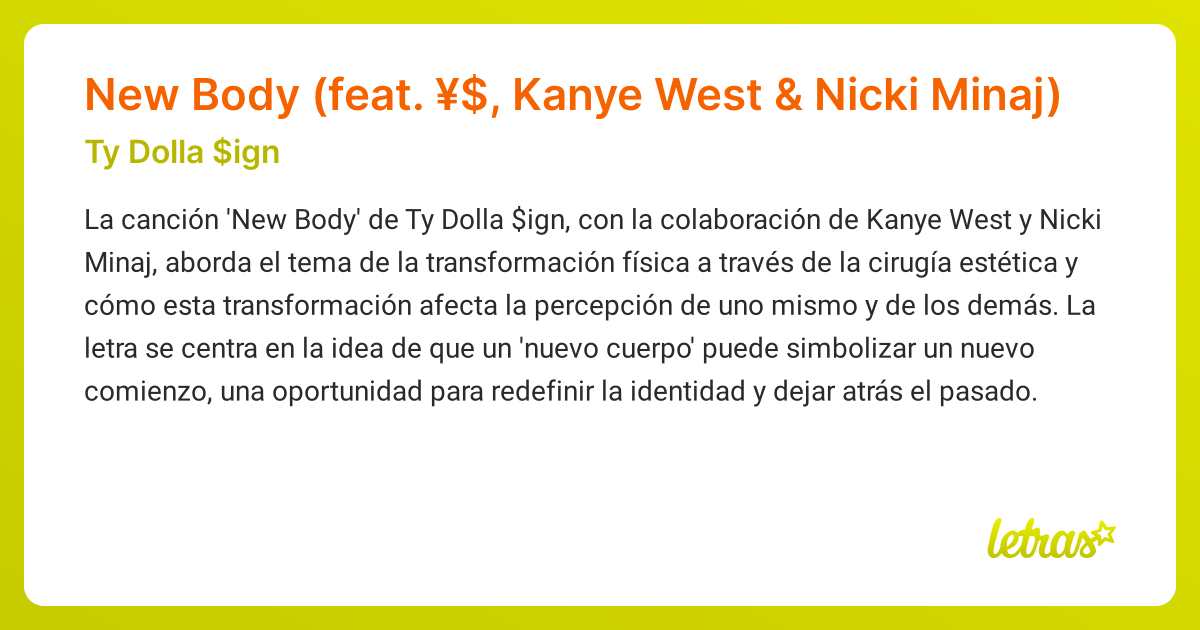 Significado de la canción New Body (feat. ¥$, Kanye West & Nicki Minaj ...