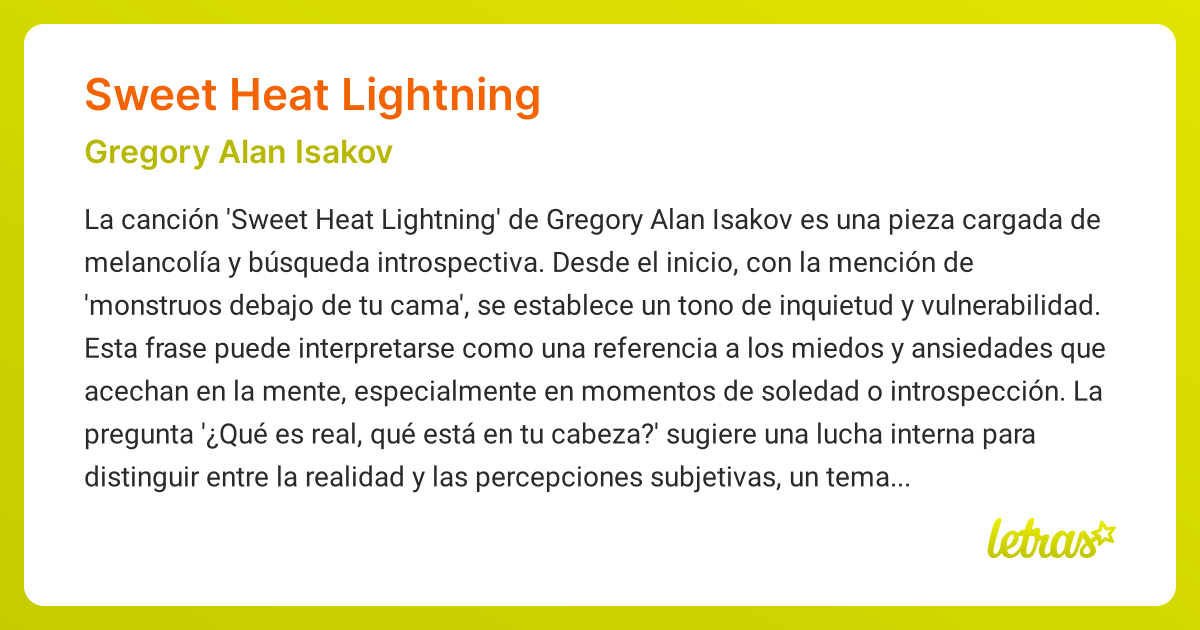 Significado de la canción SWEET HEAT LIGHTNING (Gregory Alan Isakov ...