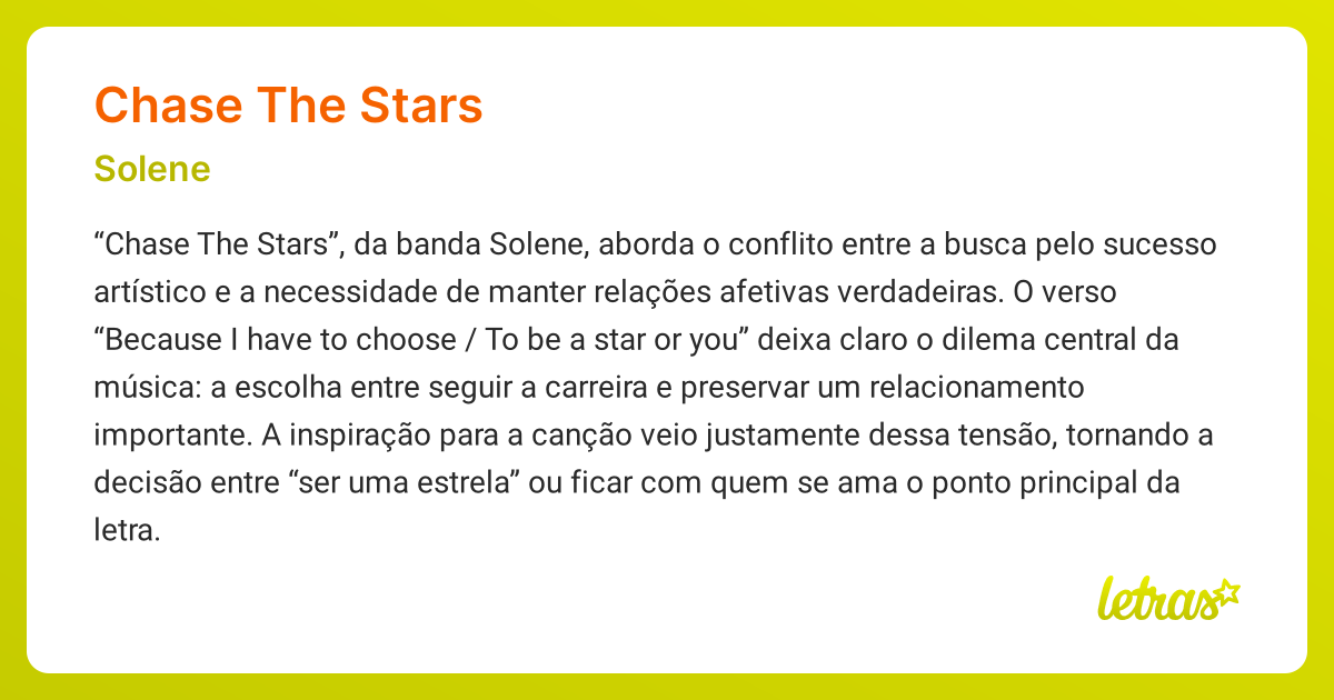 Significado da música CHASE THE STARS (Solene) - LETRAS.MUS.BR