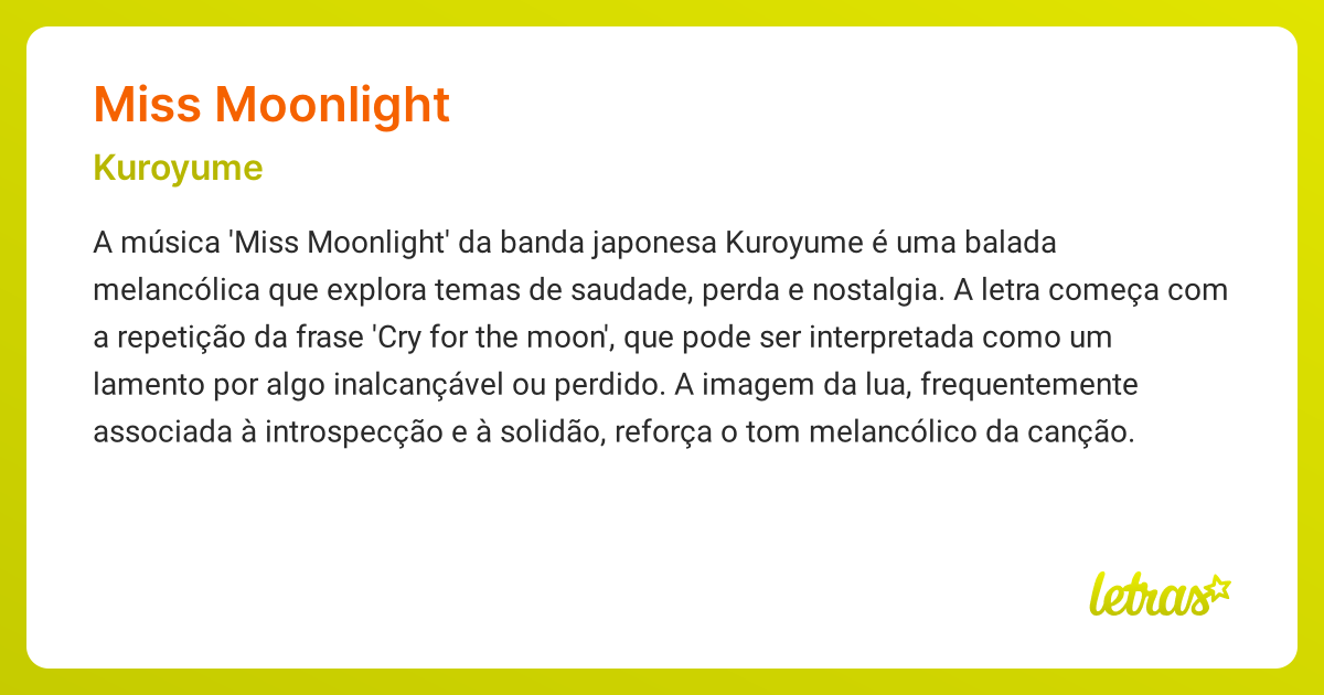 Significado da música MISS MOONLIGHT (Kuroyume) - LETRAS.MUS.BR