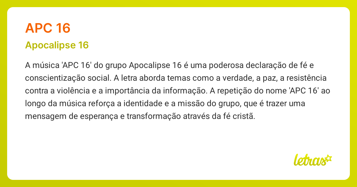 Significado da música APC 16 (Apocalipse 16) - LETRAS.MUS.BR