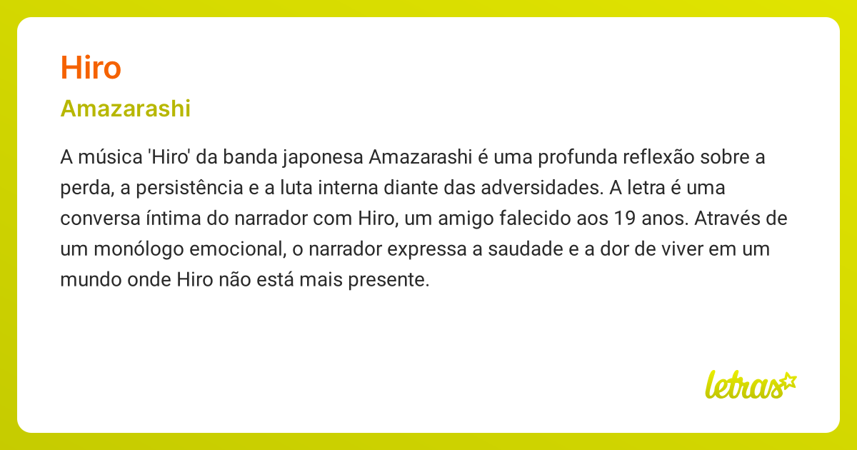Significado da música HIRO (Amazarashi) - LETRAS.MUS.BR