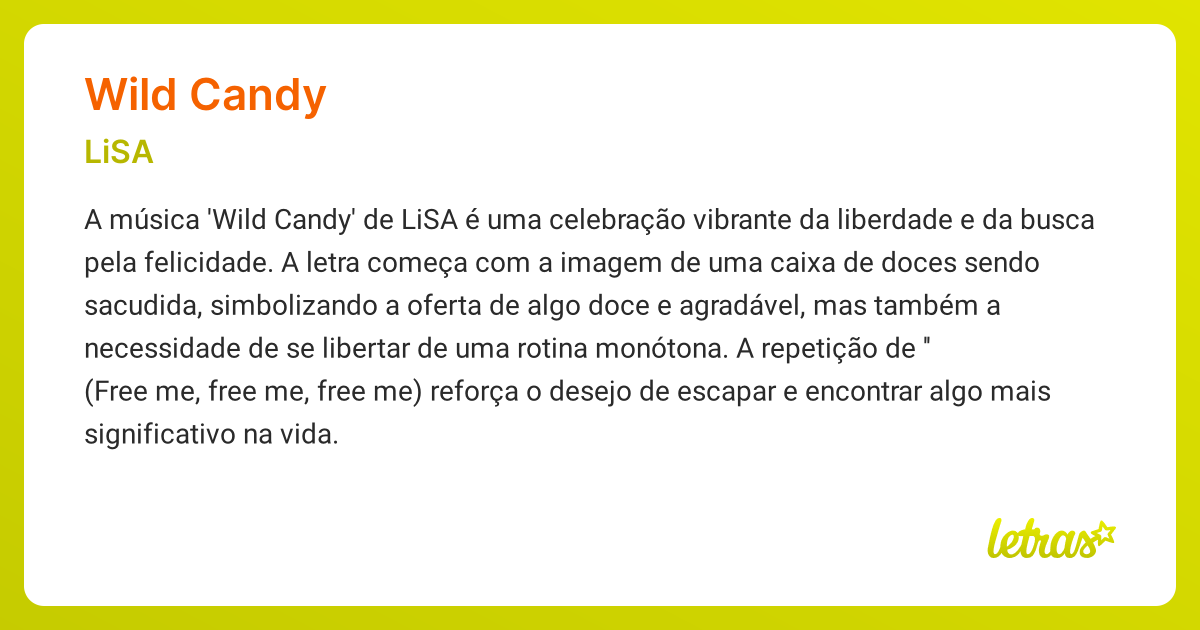 Significado da música WILD CANDY (LiSA) - LETRAS.MUS.BR