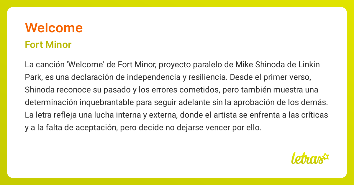 Significado de la canción WELCOME (Fort Minor) - LETRAS.COM