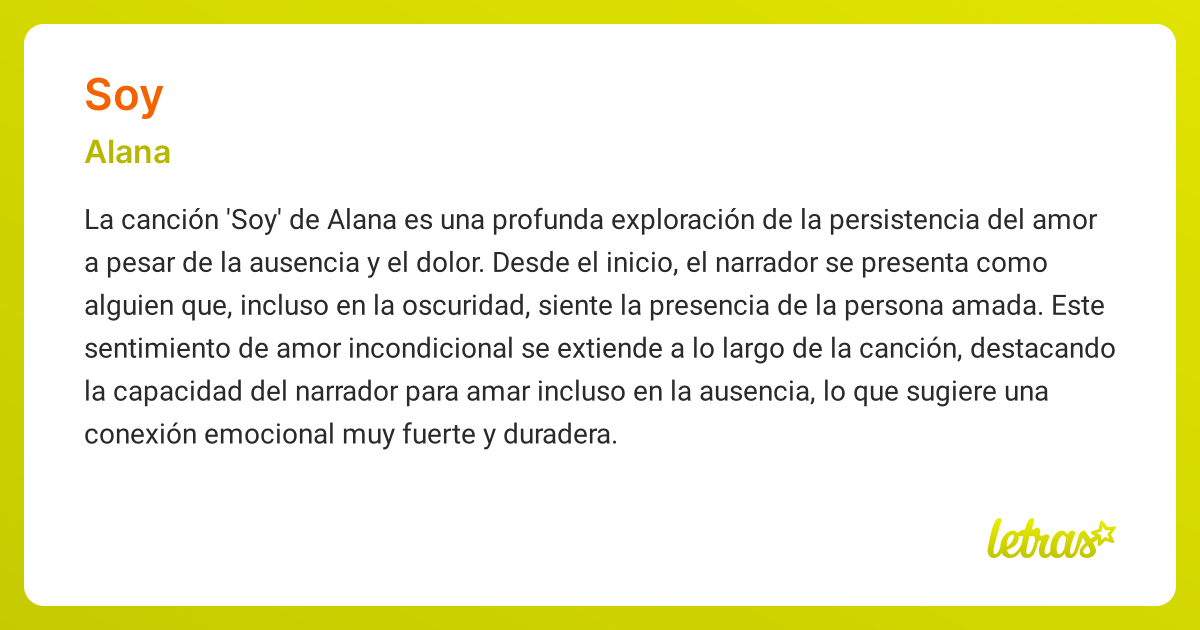 Significado de la canción SOY (Alana) - LETRAS.COM