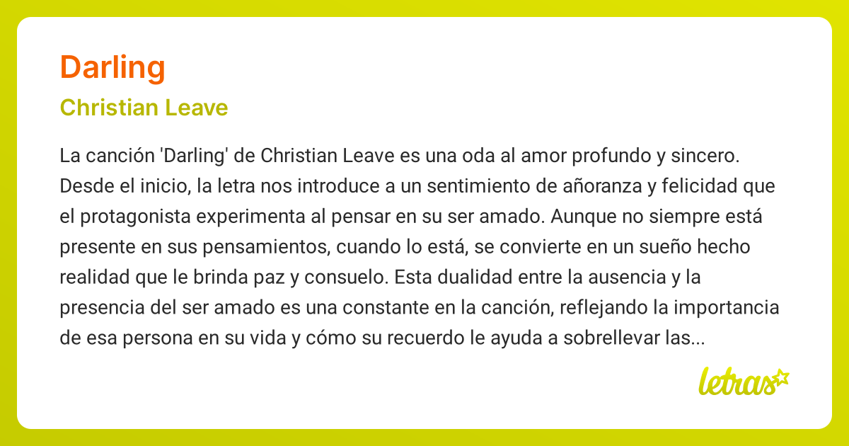 Significado de la canción DARLING (Christian Leave) - LETRAS.COM