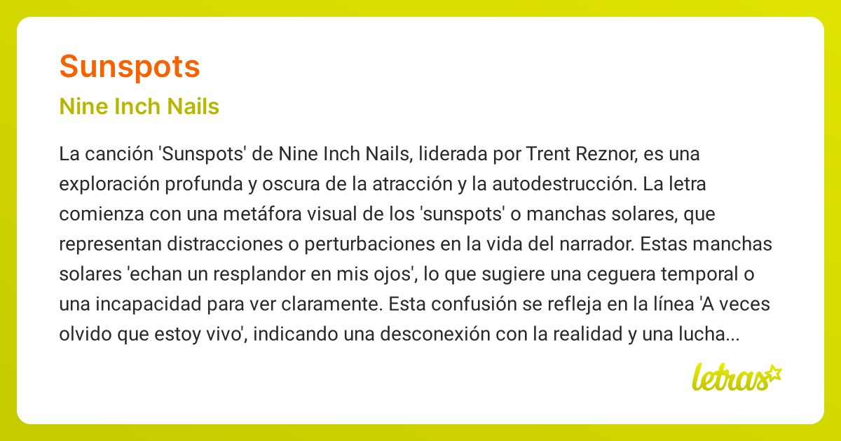 Significado de la canción SUNSPOTS (Nine Inch Nails) - LETRAS.COM