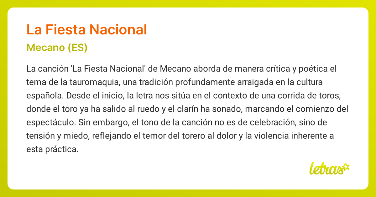 Significado de la canción LA FIESTA NACIONAL (Mecano (ES)) - LETRAS.COM