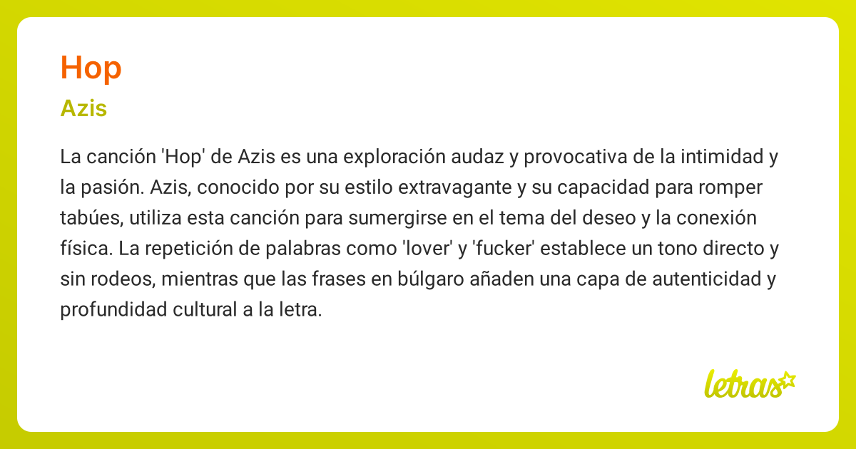 Significado de la canción HOP (Azis) - LETRAS.COM