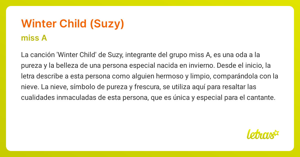 Significado de la canción WINTER CHILD (SUZY) (miss A) - LETRAS.COM