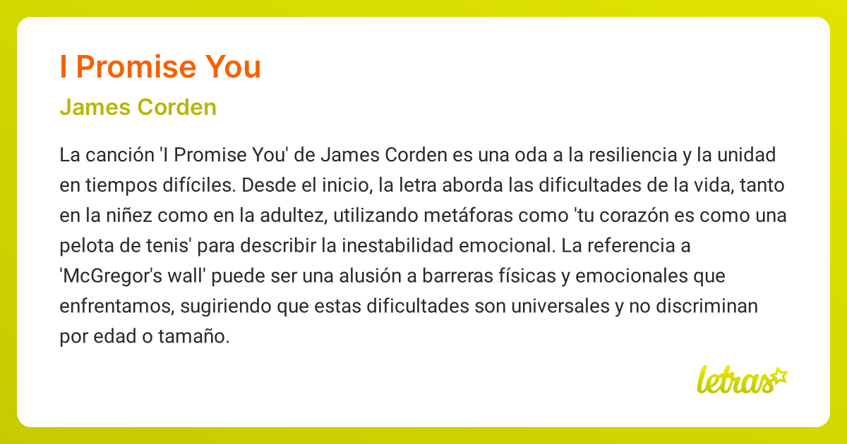 Significado de la canción I PROMISE YOU (James Corden) - LETRAS.COM