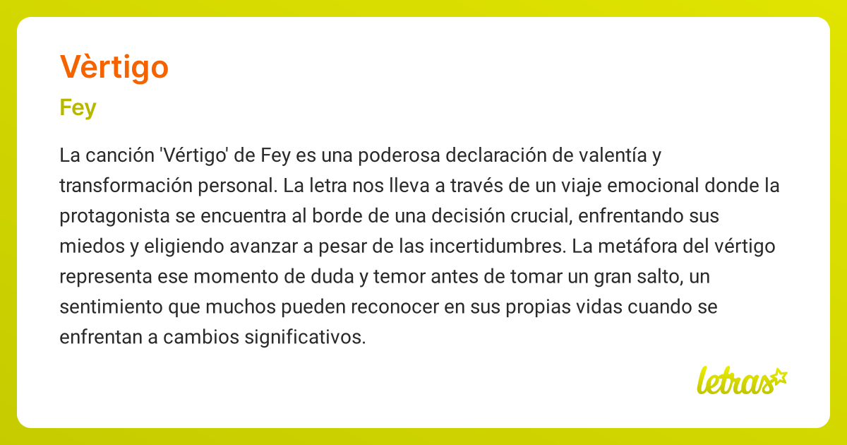 Significado de la canción VÈRTIGO (Fey) - LETRAS.COM