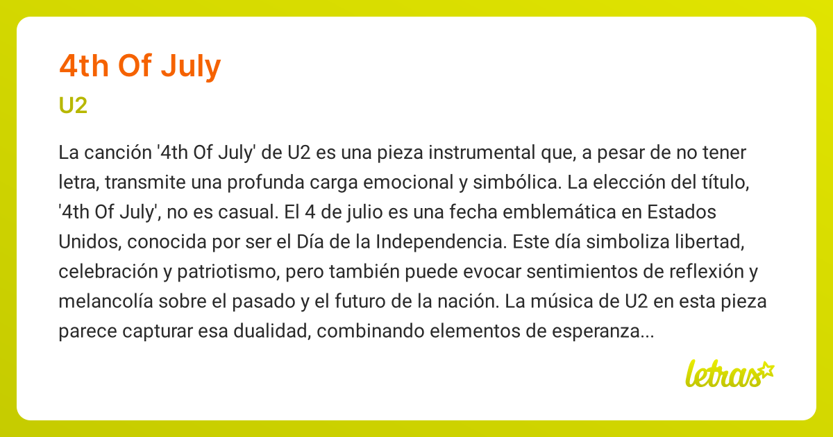 Significado de la canción 4TH OF JULY (U2) - LETRAS.COM