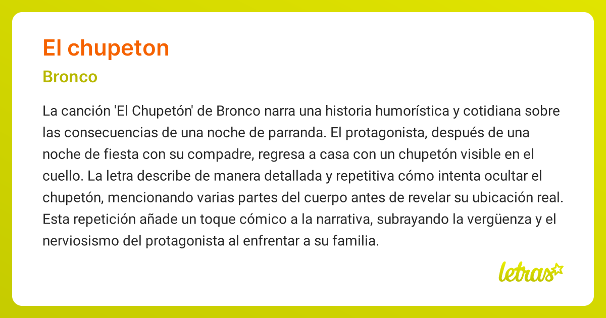 Significado de la canción EL CHUPETON (Bronco) - LETRAS.COM