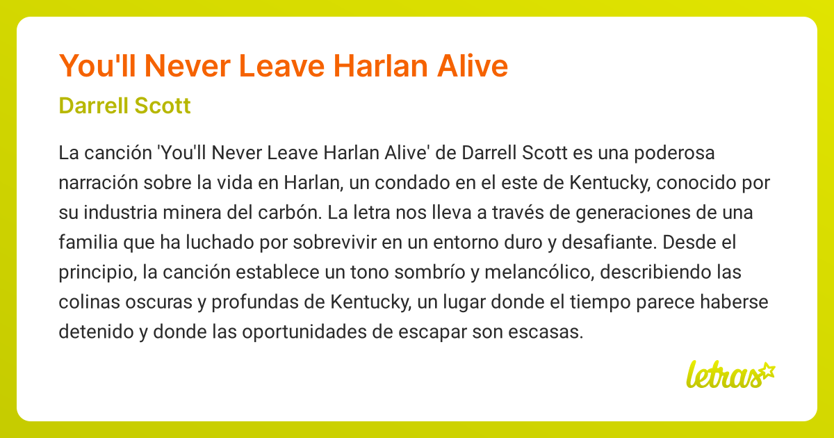 Significado de la canción You'll Never Leave Harlan Alive (Darrell ...