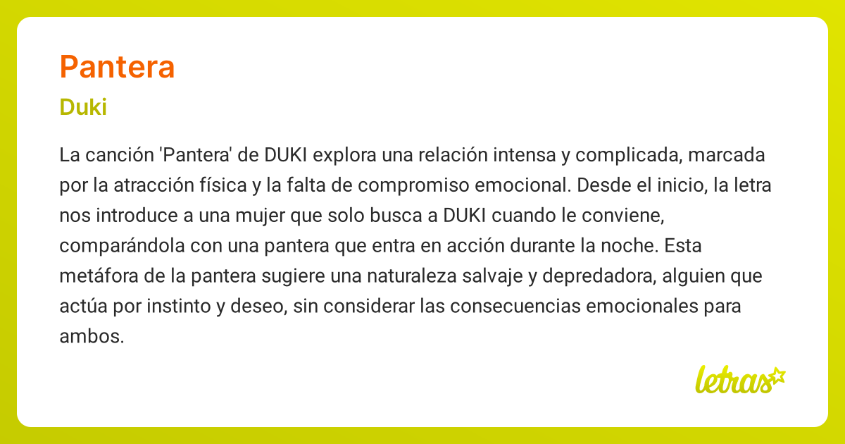 Significado de la canción PANTERA (Duki) - LETRAS.COM