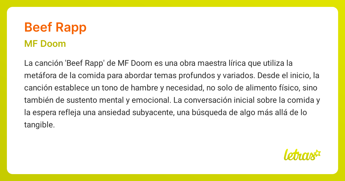 Significado de la canción BEEF RAPP (MF Doom) - LETRAS.COM