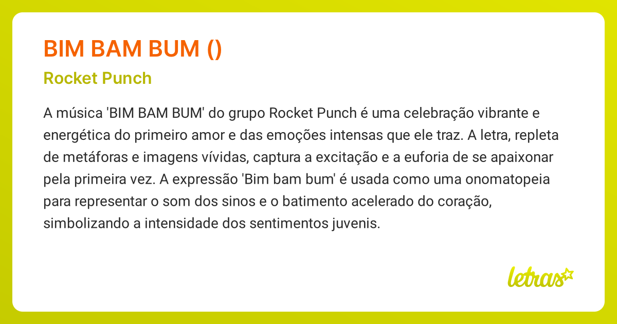 Significado da música BIM BAM BUM (빔밤붐) (Rocket Punch) - LETRAS.MUS.BR