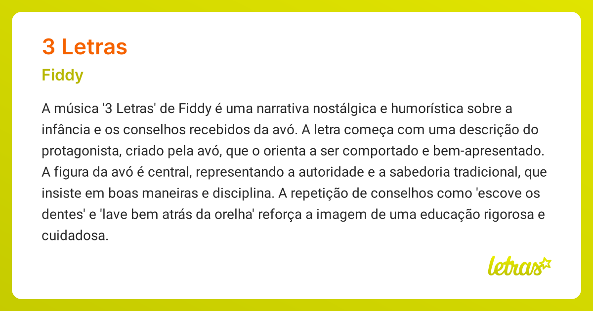 Significado da música 3 LETRAS (Fiddy) - LETRAS.MUS.BR