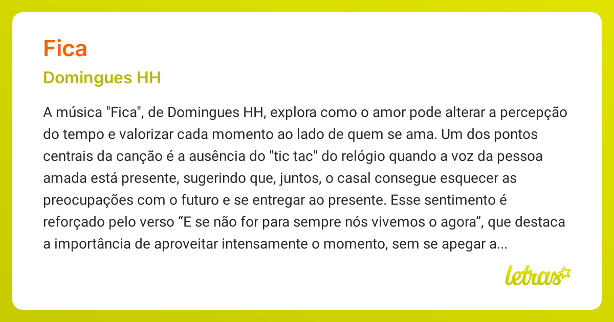 Significado da música FICA (Domingues HH ) - LETRAS.MUS.BR