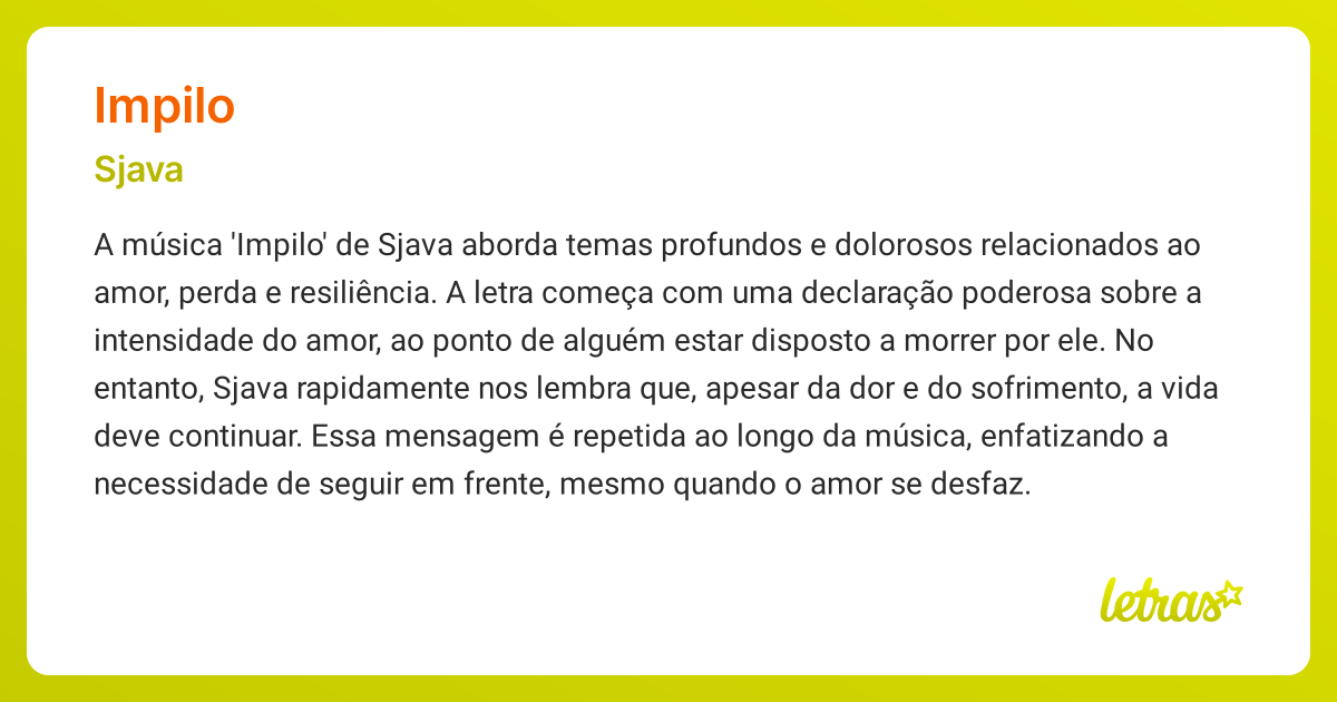 Significado da música IMPILO (Sjava) - LETRAS.MUS.BR