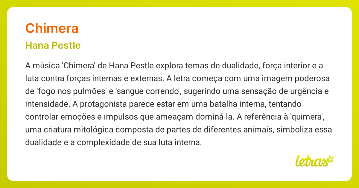 Significado da música CHIMERA (Hana Pestle) - LETRAS.MUS.BR