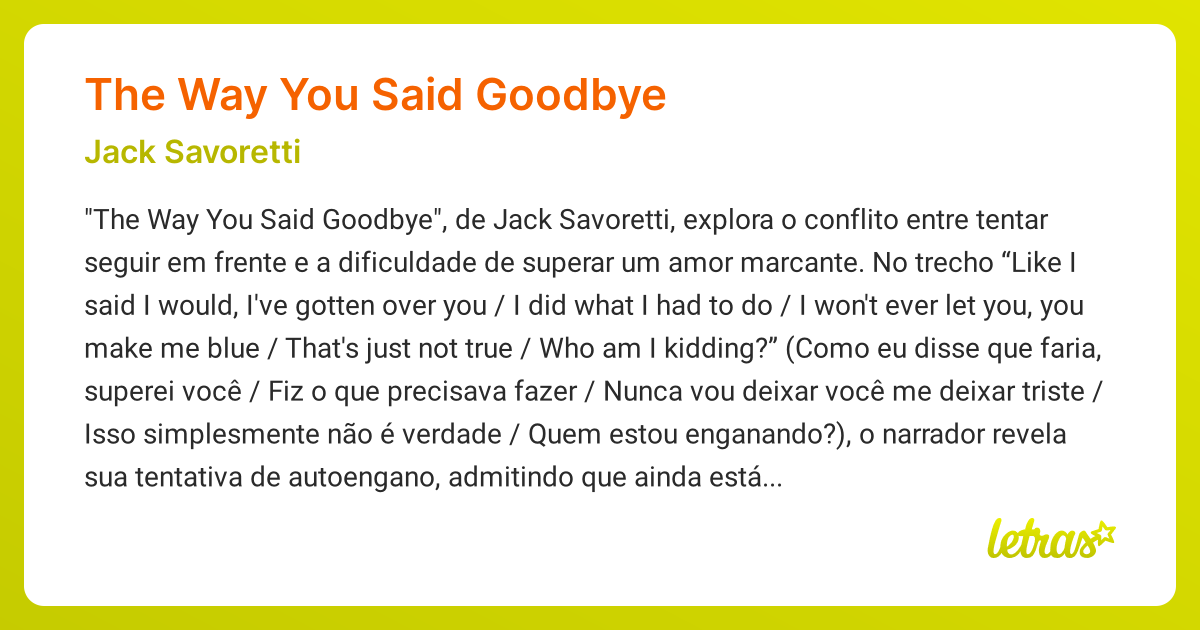 Significado da música THE WAY YOU SAID GOODBYE (Jack Savoretti ...