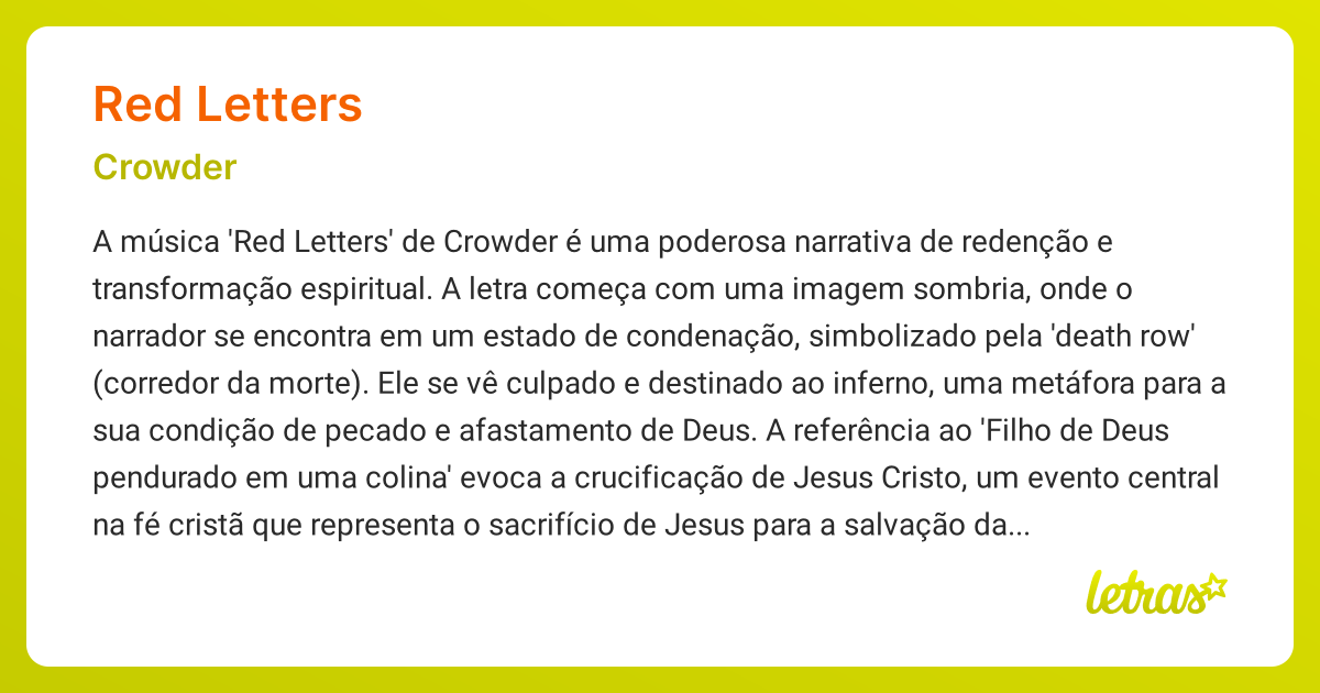 Significado da música RED LETTERS (Crowder) - LETRAS.MUS.BR