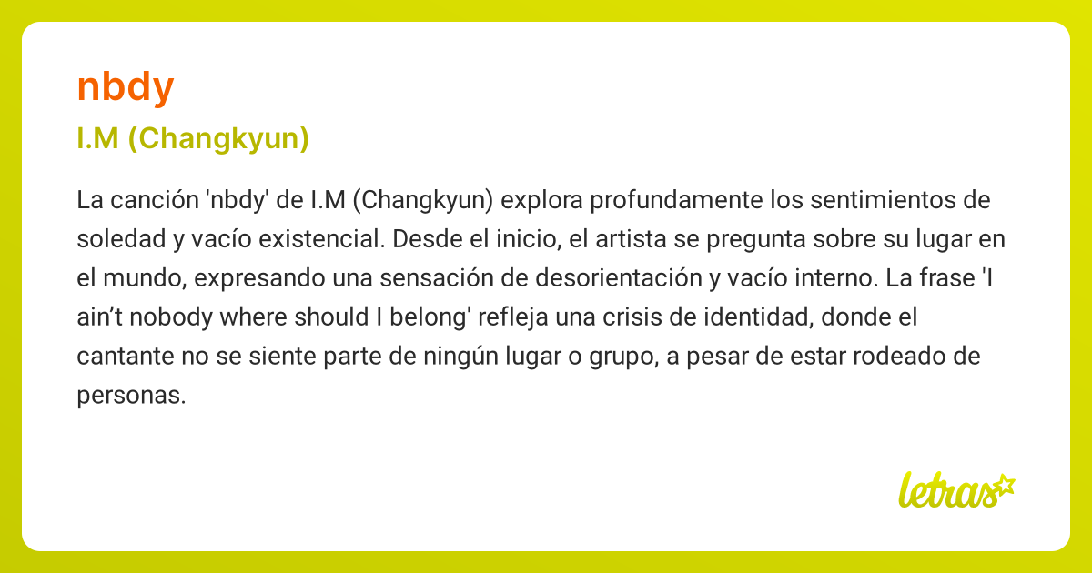 Significado de la canción NBDY (I.M (Changkyun)) - LETRAS.COM