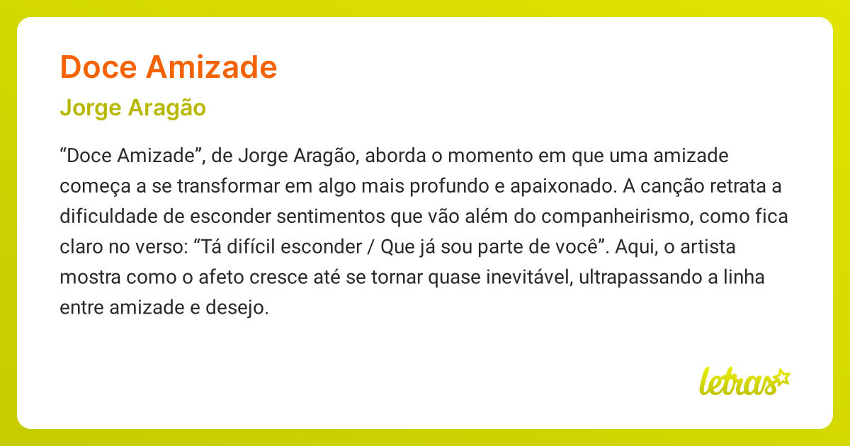 Significado da música DOCE AMIZADE (Jorge Aragão) - LETRAS.MUS.BR