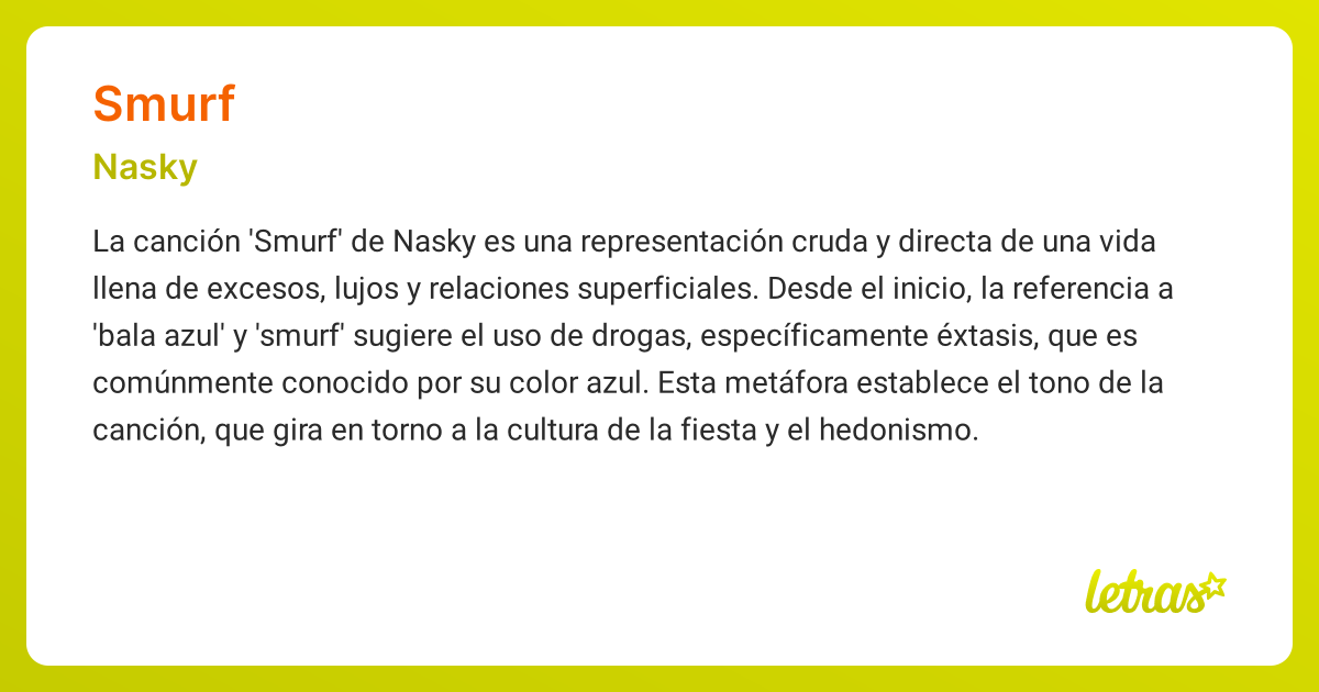 Significado de la canción SMURF (Nasky) - LETRAS.COM