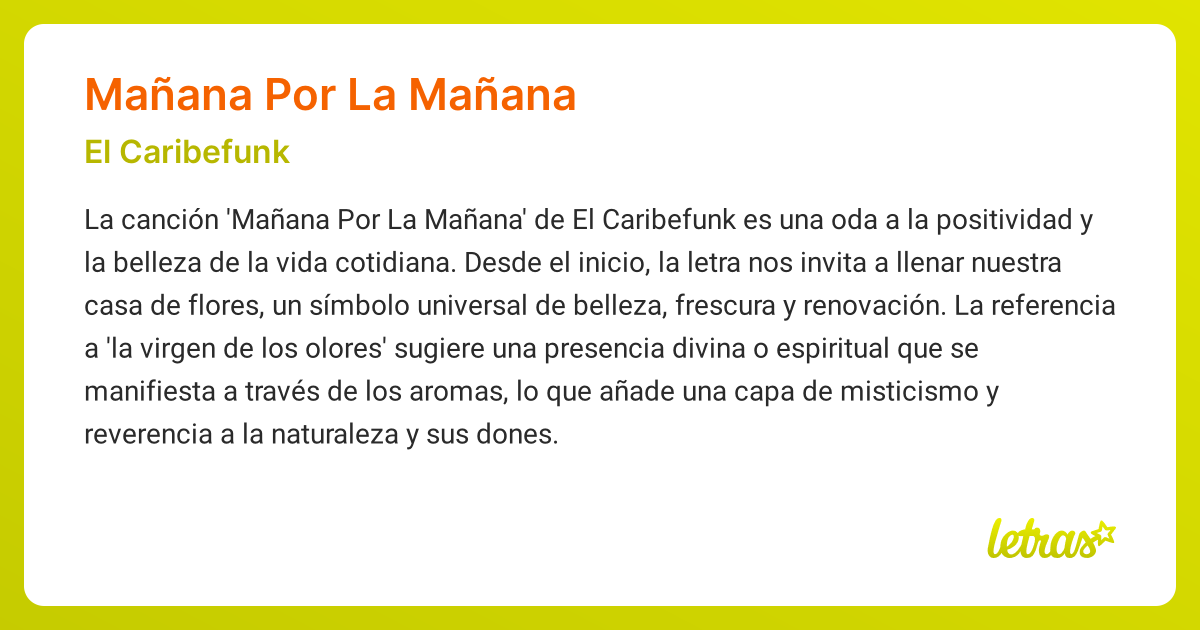 Significado de la canción MAÑANA POR LA MAÑANA (El Caribefunk) - LETRAS.COM