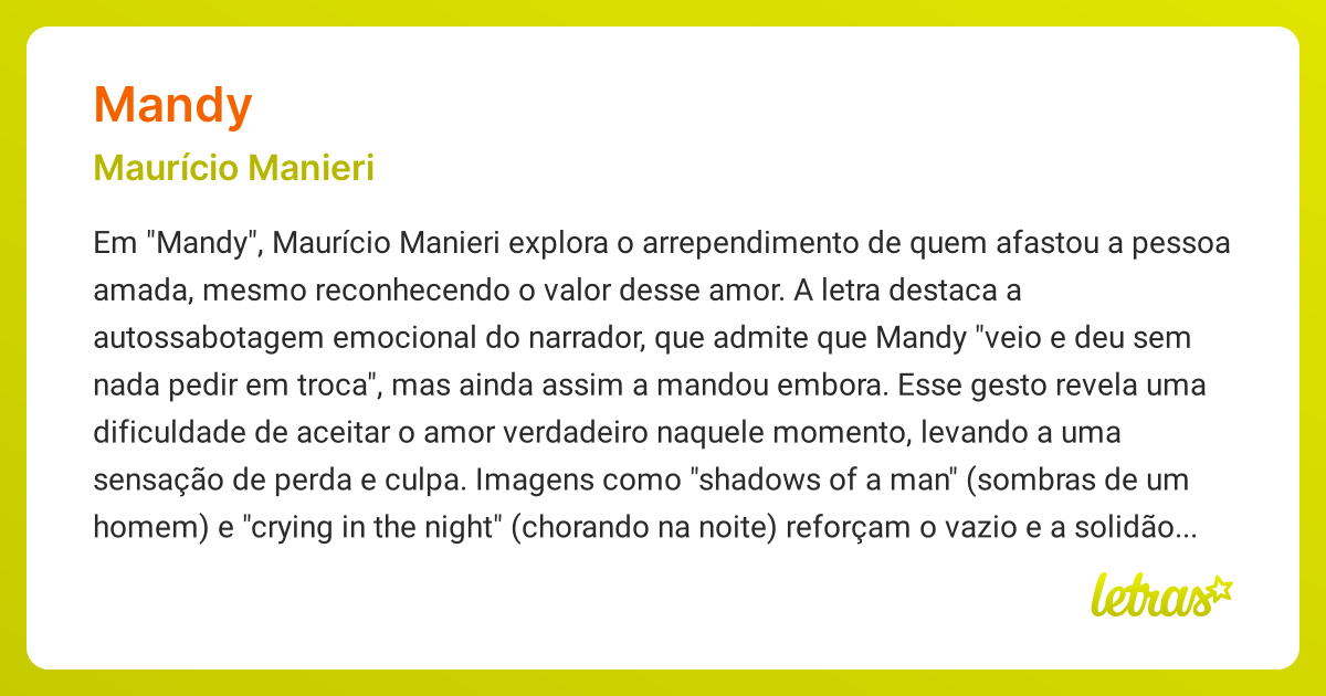 Significado da música MANDY (Maurício Manieri) - LETRAS.MUS.BR