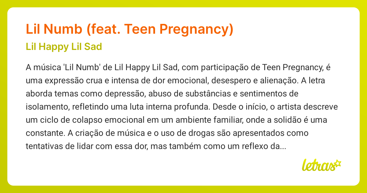 Significado da música Lil Numb (feat. Teen Pregnancy) (Lil Happy Lil ...