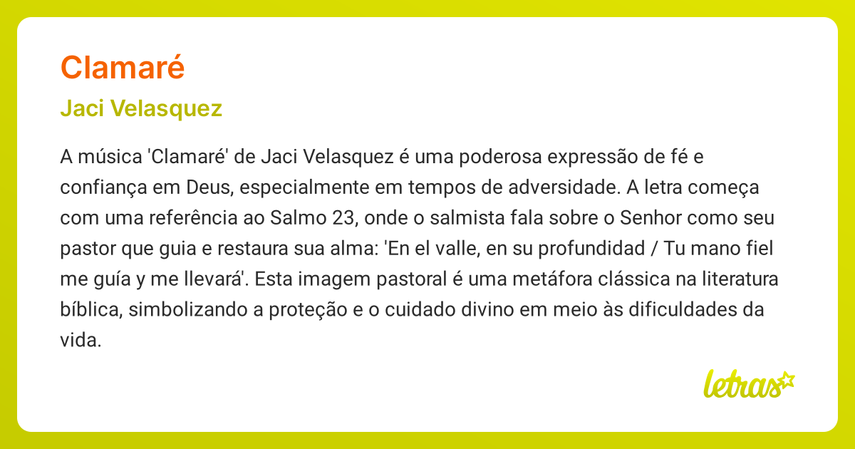 Significado da música CLAMARÉ (Jaci Velasquez) - LETRAS.MUS.BR
