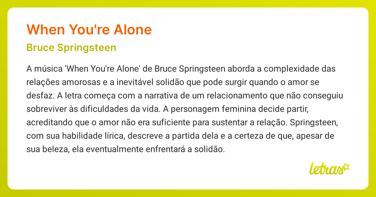 Significado da música WHEN YOU'RE ALONE (Bruce Springsteen) - LETRAS.MUS.BR